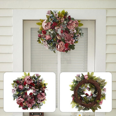 35cm Artificial Peony Flower Front Door Wreath Spring Summer Wedding ...