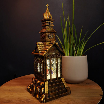 35cm Christmas Water Spinner in Antique Gold Effect Styled as a Church ...