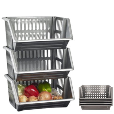 35cm Plastic Stacking Basket Storage Veg Rack Stackable Organizer for ...
