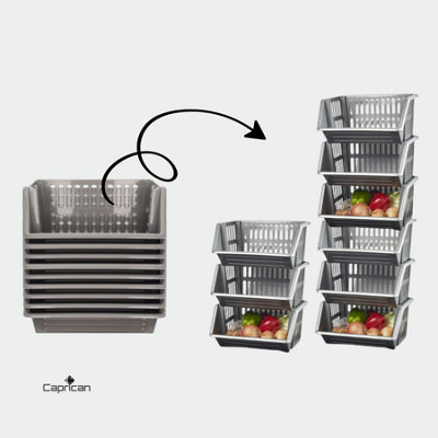 35cm Plastic Stacking Basket Storage Veg Rack Stackable Organizer for ...