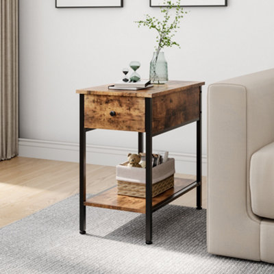 35cm W x 60 cm D x 60cm H Industrial Side Table with Drawer