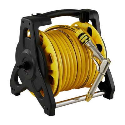 35m Manual Crank Portable Garden Watering Hose Reel Set Yellow