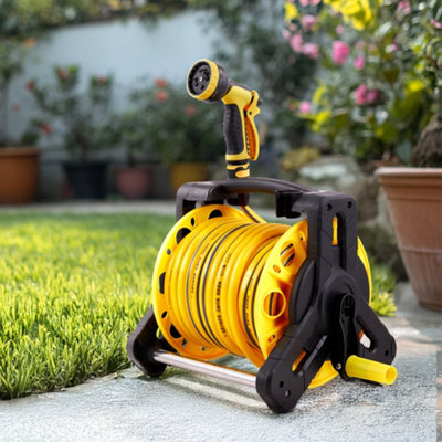 35m Portable Garden Watering Hose Reel Set with 10 Modes in Yellow and ...