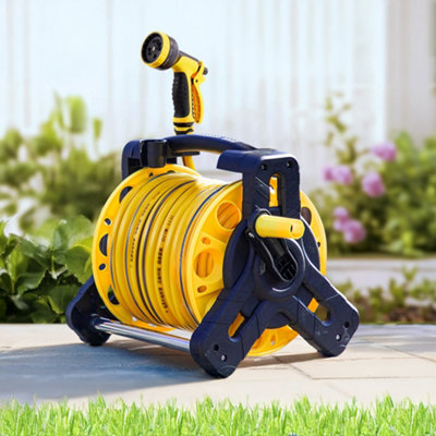 35m Portable Garden Watering Hose Reel Set with 10 Modes in Yellow and ...
