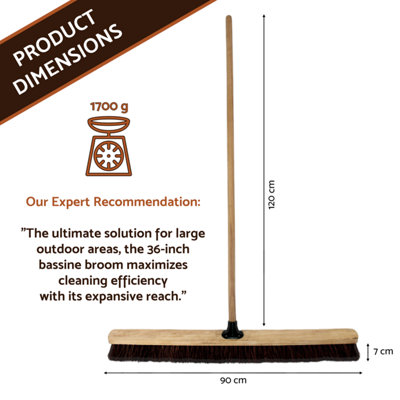 36-Inch Bassine Broom - Extra-Wide Head Heavy-Duty Broom with Wooden ...