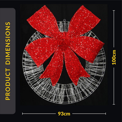 36-Inch Pre-Lit Christmas Wreath Indoor & Outdoor Lighted Garland with 2160 LED Lights, Red Bow ...