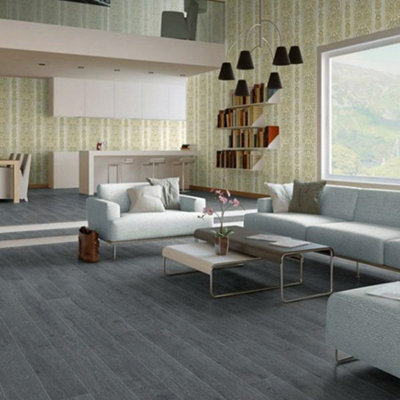 36 Pcs Dark Grey Rustic Style Wooden Look PVC Flooring Planks Self ...