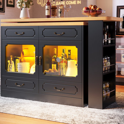 360 Degree Rotating Extendable Bar Table with Storage & LED Lighting ...