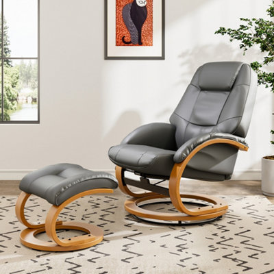 360 Degrees Swivel Recliner with Footstool and Adjustable Back Faux ...