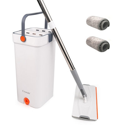 360 FLAT MOP & BUCKET SET SQUEEZE DRY MICROFIBRE FLOOR CLEANER WITH 2 ...