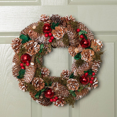 360 Hanging Christmas YuleFest Wreath with Red Baubles & Snow Tipped ...