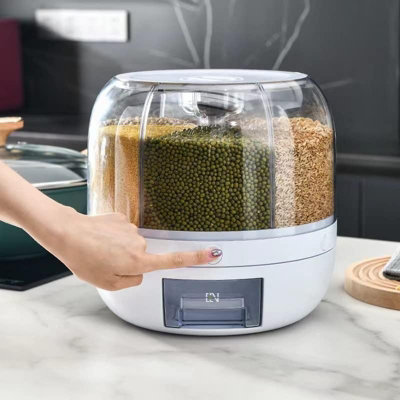 360 Rotating Food Bucket Rice Spice Dispenser - One-Button Pressing ...