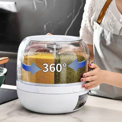 360 Rotating Food Bucket Rice Spice Dispenser - One-Button Pressing ...