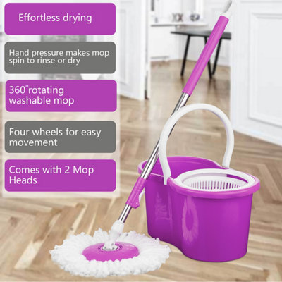 360 Rotating Spin Mop and Bucket Set Magic Floor Cleaner with 2 ...