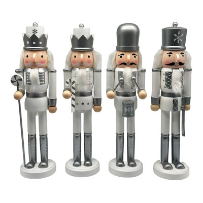 36cm Silver White Wooden Nutcrackers Soldiers King Drummer Christmas ...