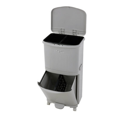 36L Grey 2-Tier Dry Wet Separation Trash Bin with Inner Buckets and a ...