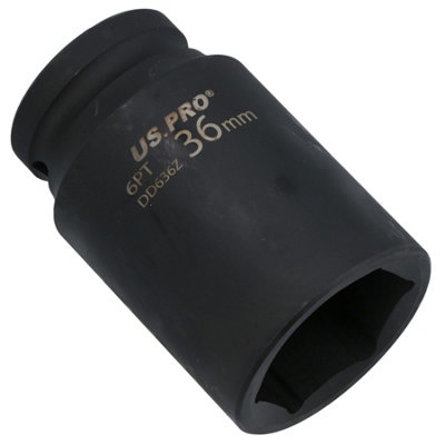 36mm Metric 3/4 Drive Double Deep Impact Socket 6 Sided Single Hex ...