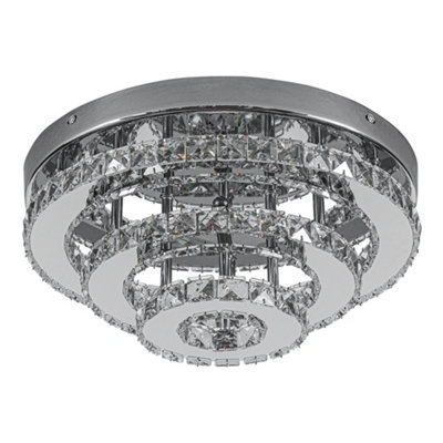 36W 3-Tiers Chic Round Crystal Ceiling Light Cool White Light 35cm Dia