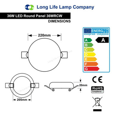 36w Round LED Panel Light Recessed with Edge Lit 6500k 36RCWA