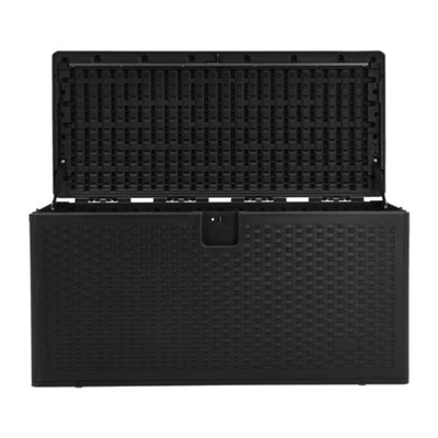 375L Rattan Garden Storage Box Outdoor HDPE Deck Box in Black