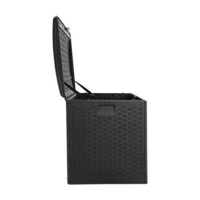 375L Rattan Garden Storage Box Outdoor HDPE Deck Box in Black
