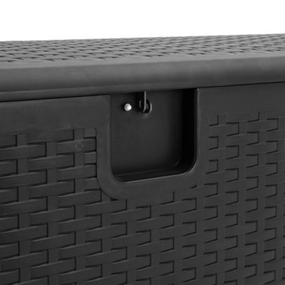 375L Rattan Garden Storage Box Outdoor HDPE Deck Box in Black