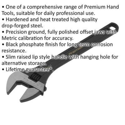 375mm Adjustable Drop Forged Steel Wrench - 41mm Offset Jaws Metric ...