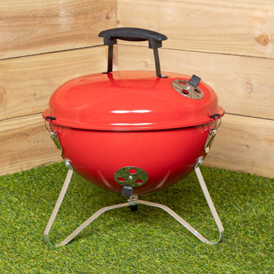 37cm Portable Red Enamel Vented Kettle BBQ with Lid Ideal for Garden or ...