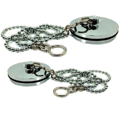 37mm & 45mm Chrome Sink & Bath Plugs with 12" & 18" Chains Universal ...