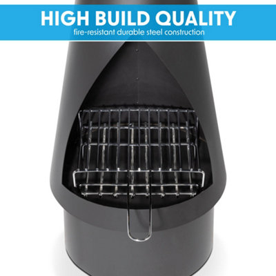 37x127cm Black Steel Round Chiminea Wood Burner - Outdoor Fire Pit and ...