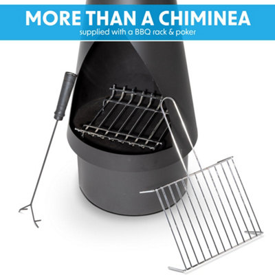 37x127cm Black Steel Round Chiminea Wood Burner - Outdoor Fire Pit and ...