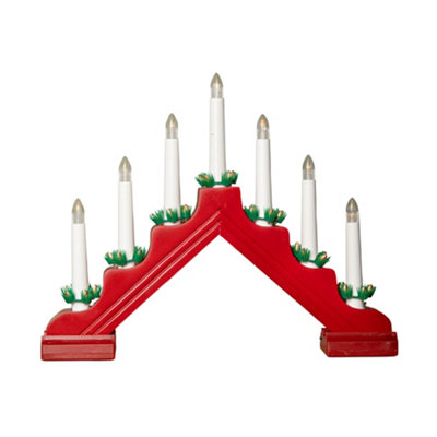 38cm Battery Operated Light up Red Wooden Christmas Candle Bridge with ...