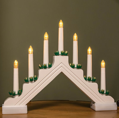 38CM BATTERY OPERATED LIGHT UP WHITE WOODEN CHRISTMAS CANDLE BRIDGE ...