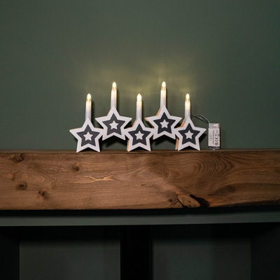38cm Battery Operated White Wooden Christmas Candle Bridge Decoration ...