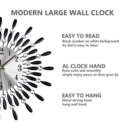 38cm Diamante Beaded Crystals Quartz Jeweled Wall Clock Home Decor ...