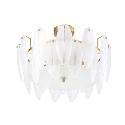 38cm Frosted Glass Feather Ceiling Light with Gold Frame for Various Rooms