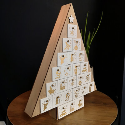 38cm Traditional Wooden Tree Advent Calendar Christmas Decoration with ...