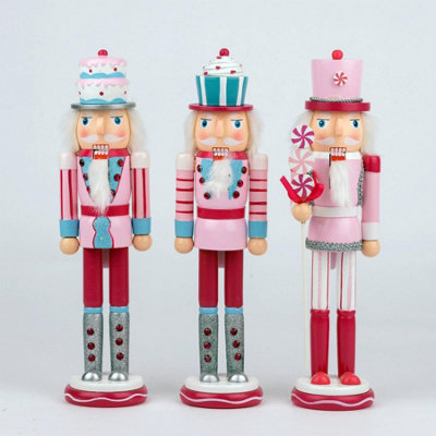 38cm Wooden Nutcrackers Figures Christmas Ornament 3Pcs Set Pink and ...