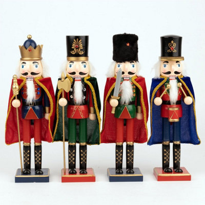 38cm Wooden Nutcrackers Figures Christmas Ornament 4Pcs Set Wearing Rob