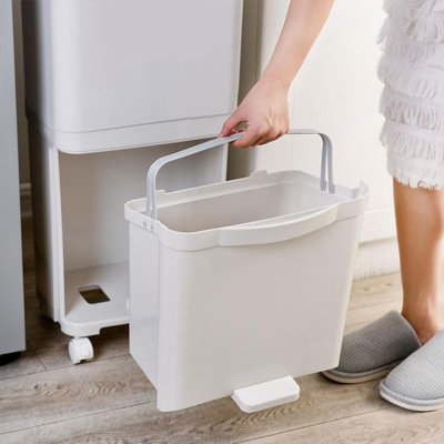 38L Dual Compartment Trash Bin Pedal and Wheels Vertical Dry Wet Waste ...
