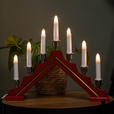39cm Light up Red Wooden Christmas Candle Bridge with Silver Cups & 7 ...
