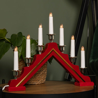 39cm Light up Red Wooden Christmas Candle Bridge with Silver Cups & 7 ...