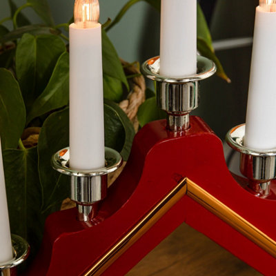 39cm Light up Red Wooden Christmas Candle Bridge with Silver Cups & 7 ...