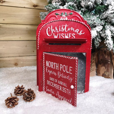 39cm Red with White Detail Christmas Santa Metal Post Box