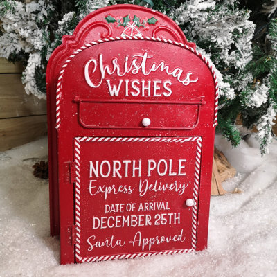 39cm Red with White Detail Christmas Santa Metal Post Box
