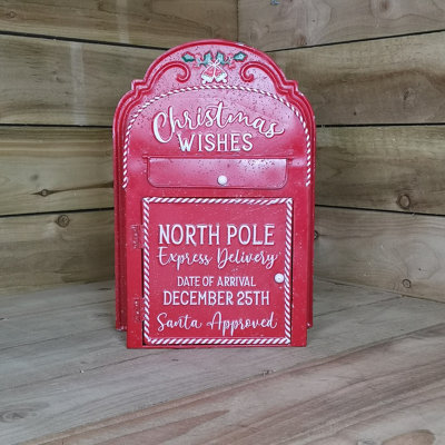39cm Red with White Detail Christmas Santa Metal Post Box