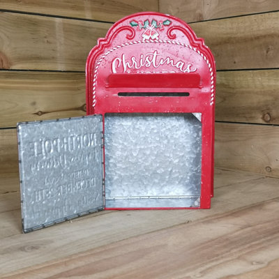 39cm Red with White Detail Christmas Santa Metal Post Box