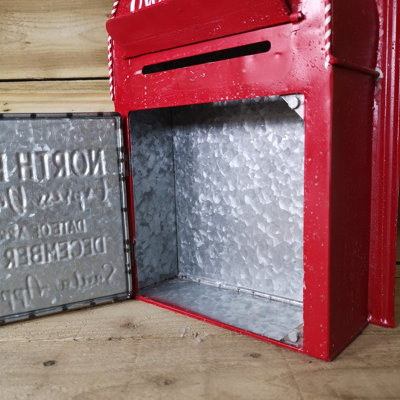 39cm Red with White Detail Christmas Santa Metal Post Box