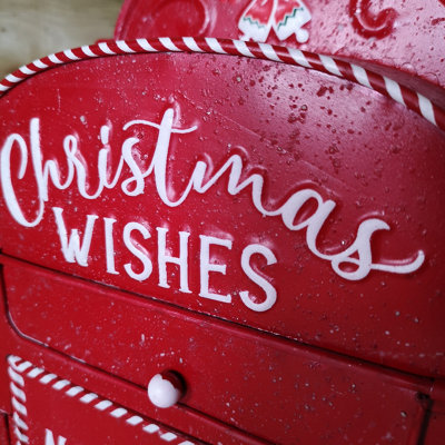 39cm Red with White Detail Christmas Santa Metal Post Box
