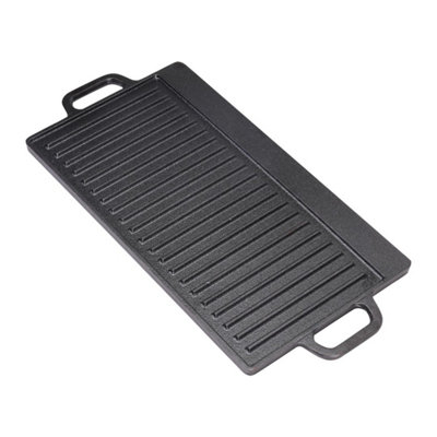 39x20cm Non Stick Reversible Griddle Pan Skillet Cast Iron Plate BBQ ...